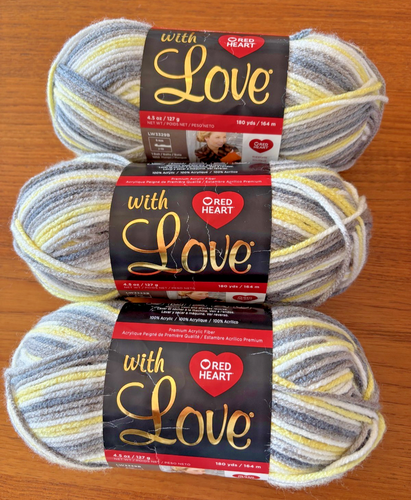 Lot of 3 Skeins Red Heart With Love - Color Lemon Drop - 4.6 oz ea ...