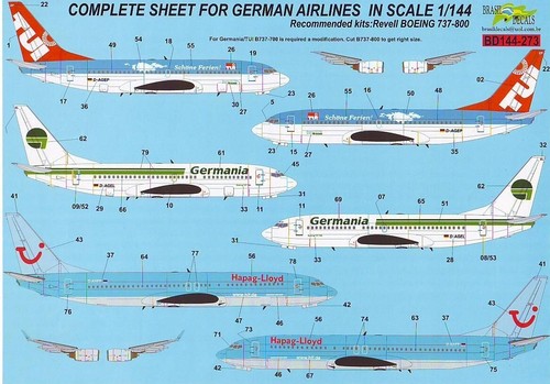 Boeing 737 German Airlines TUI Hapag Germania Brasil Decals BD144-273 1 ...