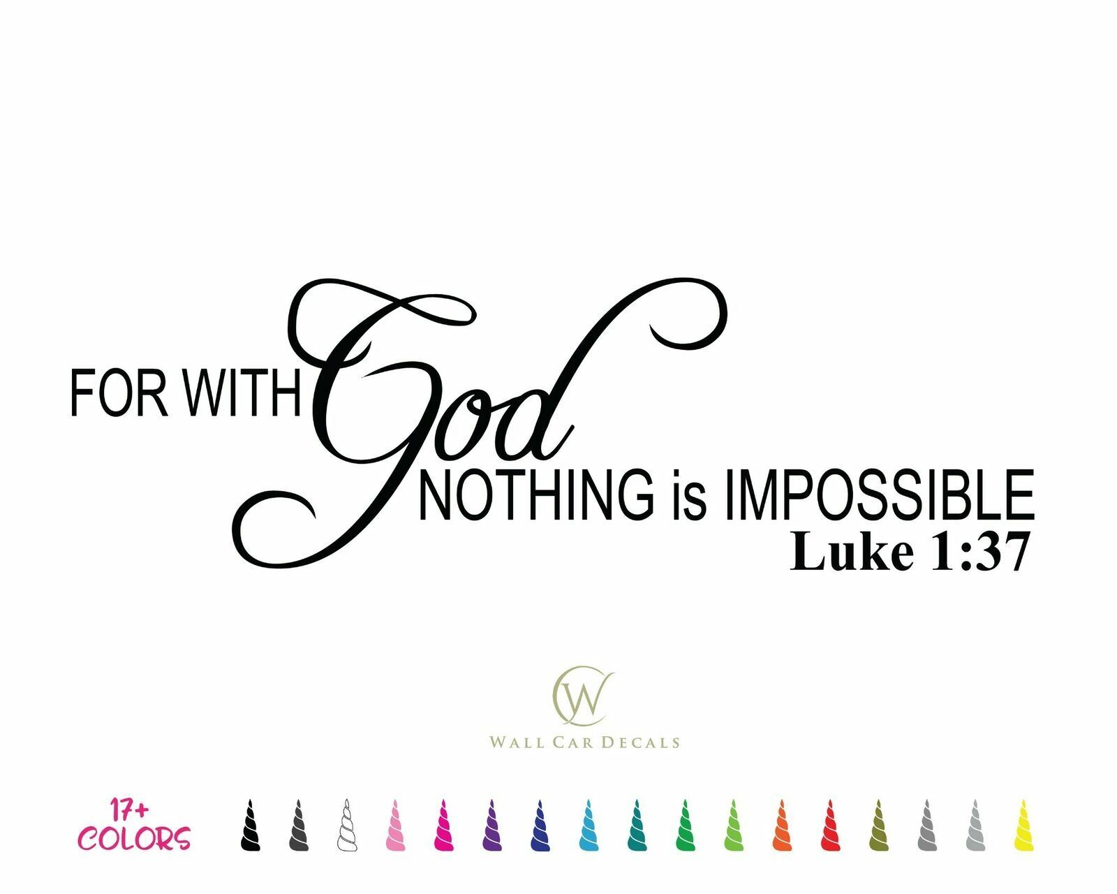 Luke 1:37 With God Nothing Impossible Bible Verse Wall Quote Vinyl ...