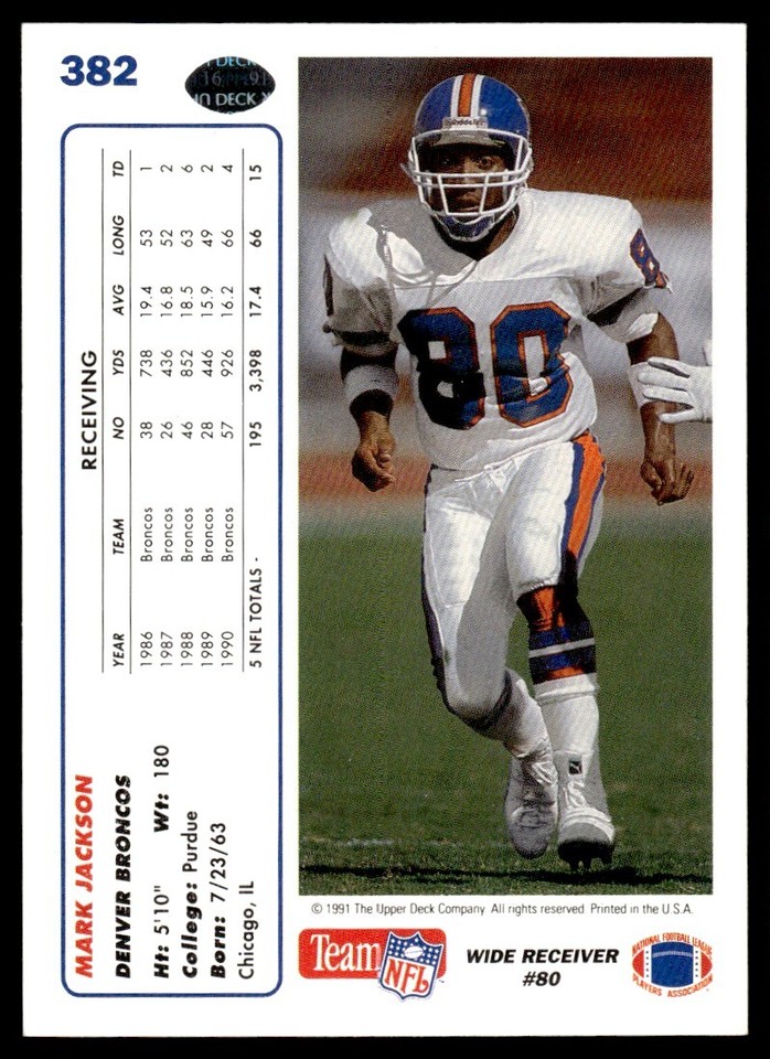 1991 Upper Deck Mark Jackson Denver Broncos #382 | eBay
