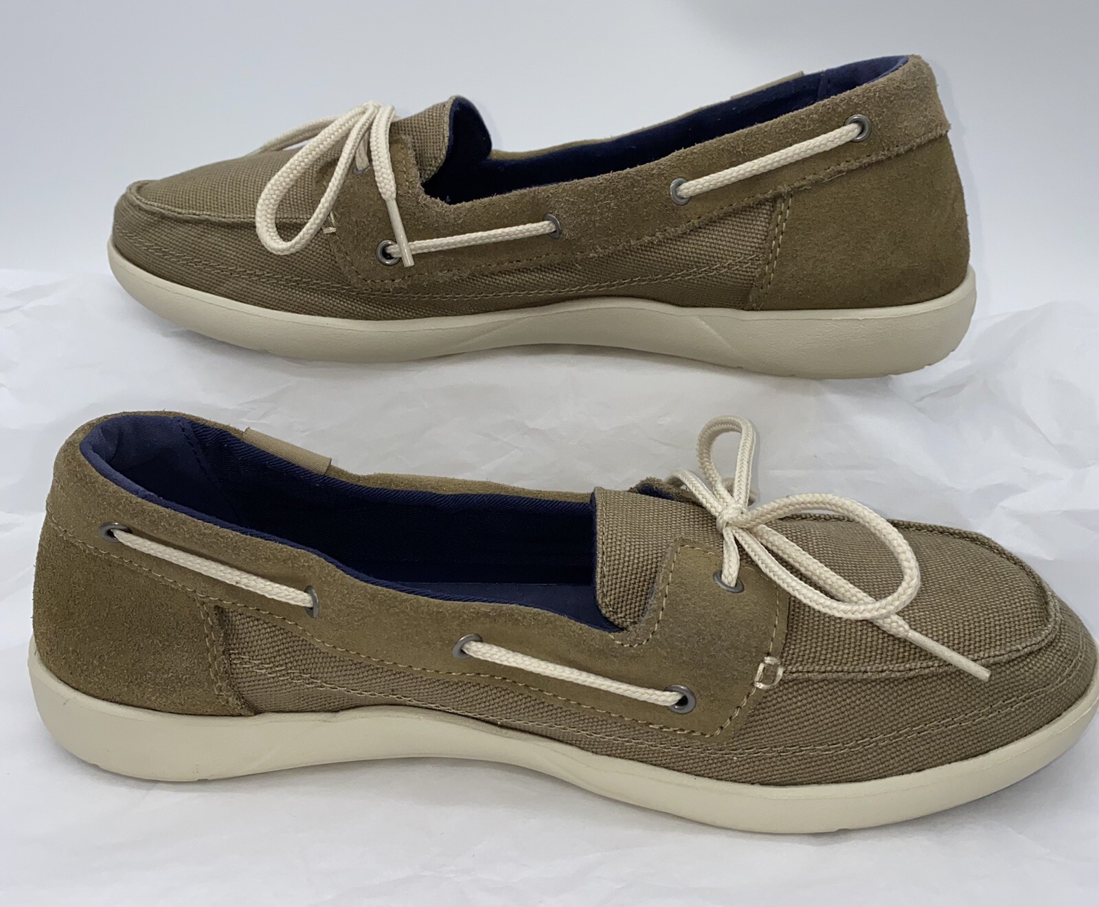 Crocs Women's Walu Boat Shoe Tan Brown Canvas Lace Up… - Gem