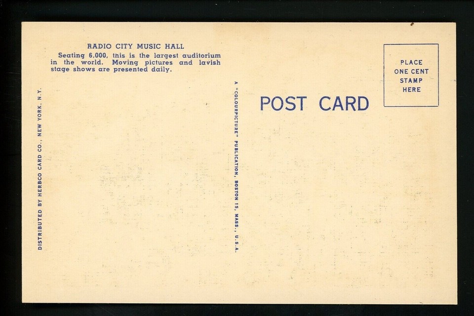 New York City NY postcard Radio City Music Hall linen Colourpicture | eBay