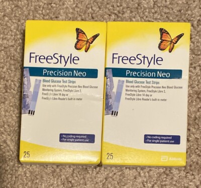 2 Pack Freestyle Precision Neo Blood Glucose Test Strips (25 Counts ...