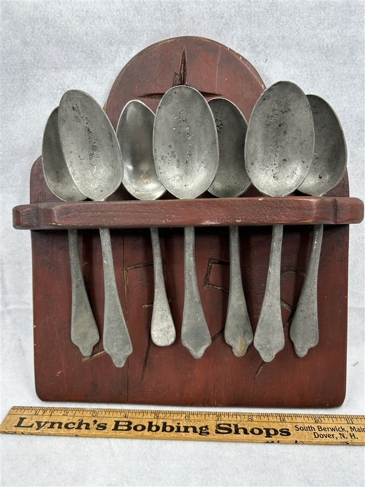 antique spoon rack w/pewter spoons hand made primitive old replica 18th ...