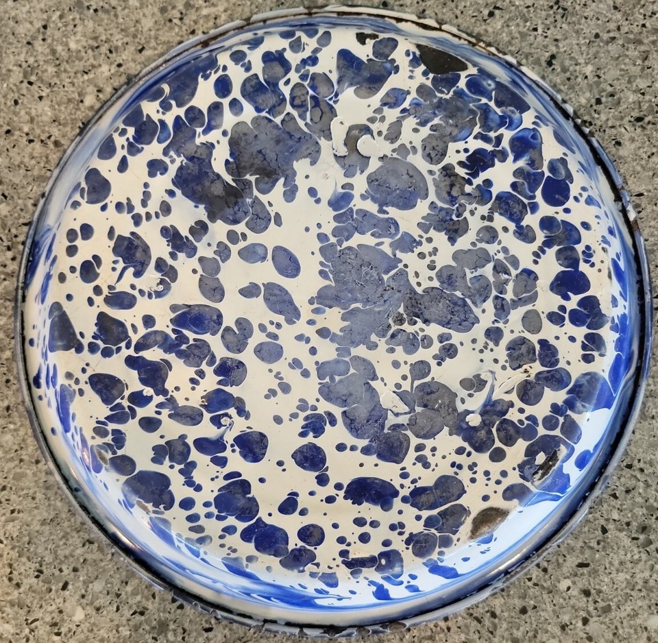 ANTIQUE Cobalt Blue & White Swirl Graniteware Enamel Pie pan plate | eBay