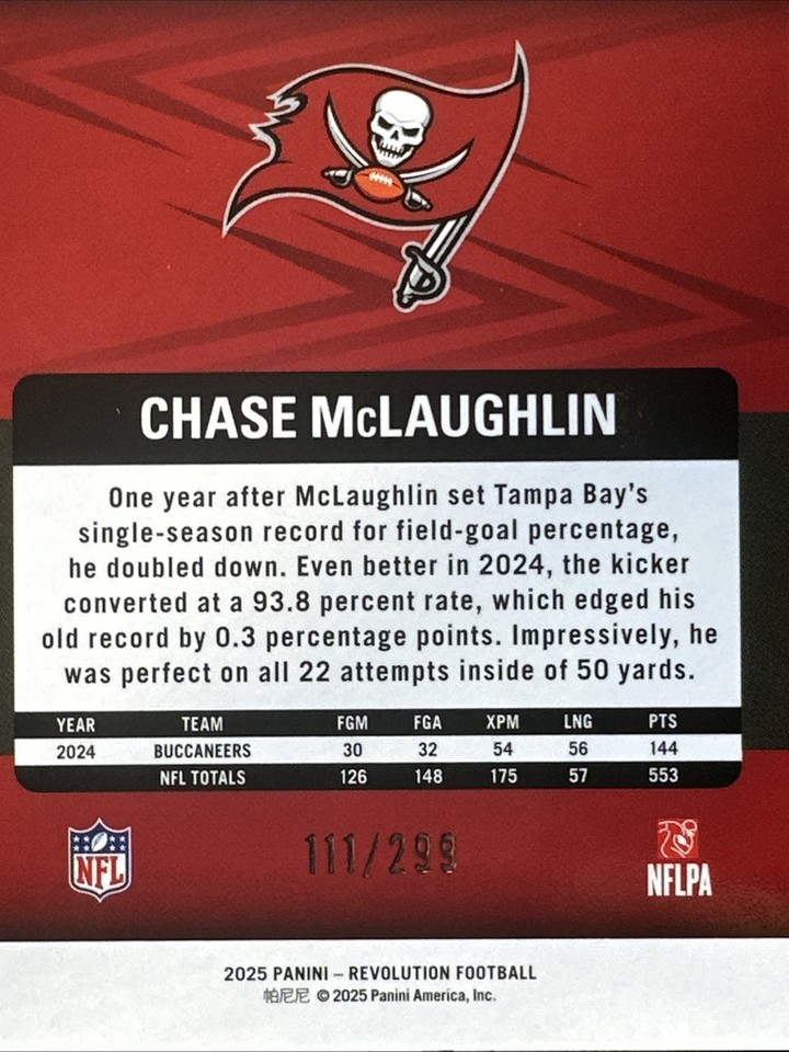 2025 Revolution Chase McLaughlin Orange Levels #159 Numbered /299 Buccaneers | eBay