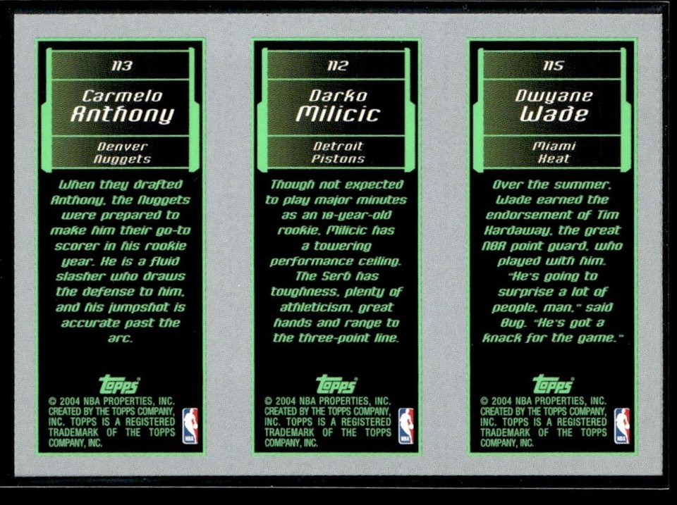 2003-04 Topps Matrix Carmelo Anthony Dwyane Wade Darko RC Denver ...