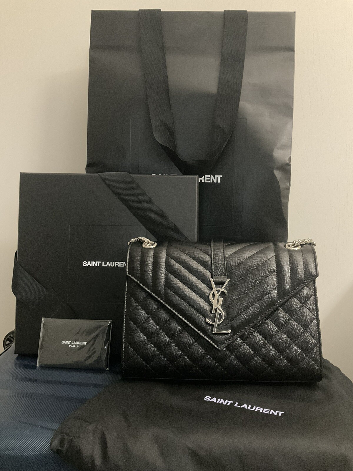 Saint Laurent YSL Envelope Silver Hardware Shoulder B… - Gem