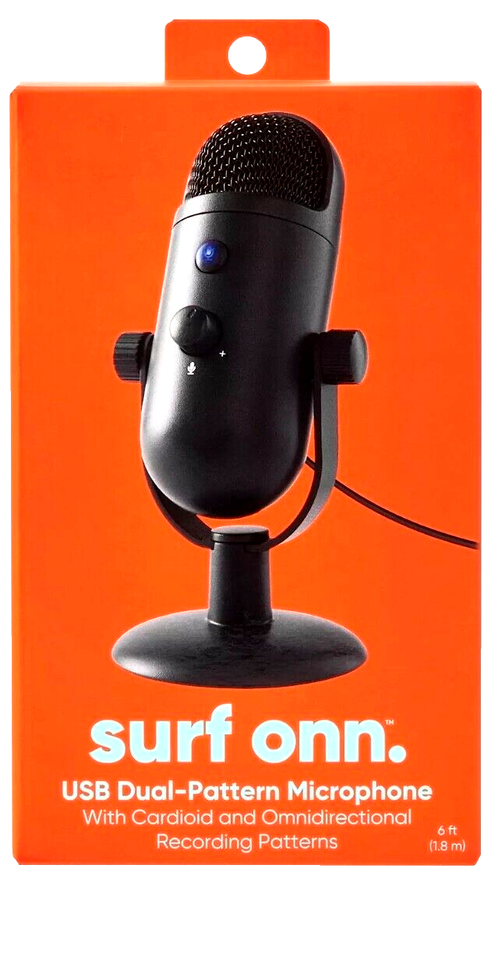 onn. USB Dual-Pattern Microphone Cardioid and Omnidirectional recording ...