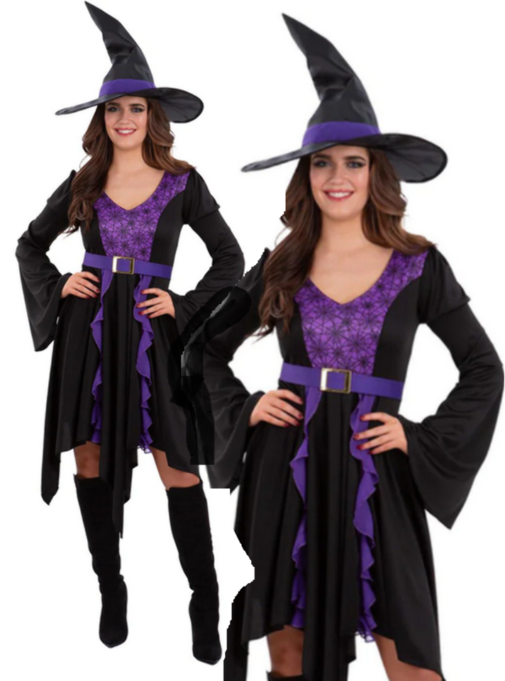 Witches Costume Ladies Halloween Witch Outfit Fancy Dress Satanic UK 8 ...