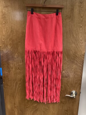 Women "H&M (love) Coachella" red short shirt with long fringe. Size 4 P ...