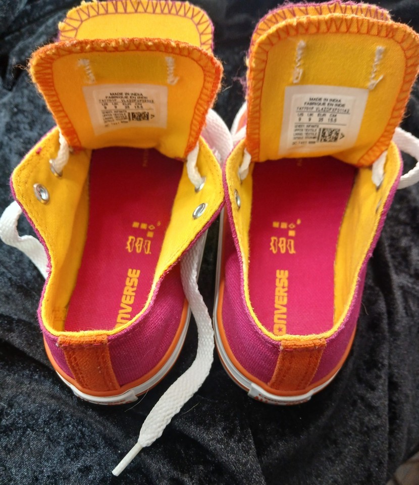 Kids CONVERSE All Stars pink, yellow .orange lace up sneakers Size ...