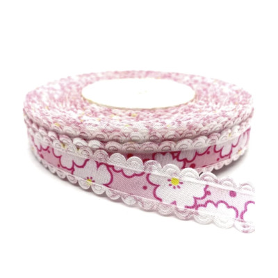 5m Ribbon Pink Frills Flower Design 18mm Cotton Wedding Decoration DIY ...