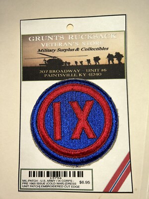 U.S. ARMY IX CORPS (PRE-1965 Issue) / Dress Patch (Sew-On) Embroidered Cut Edge | eBay