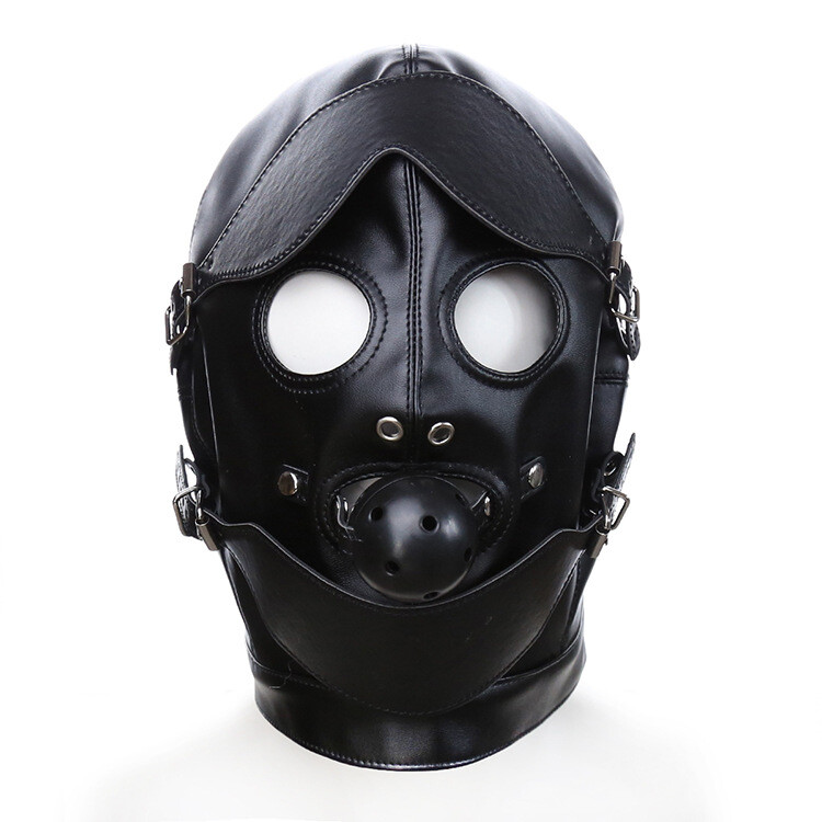 Black Gag Mask Head Harness Hood Ball Lockable Riding Bondage Fetish ...