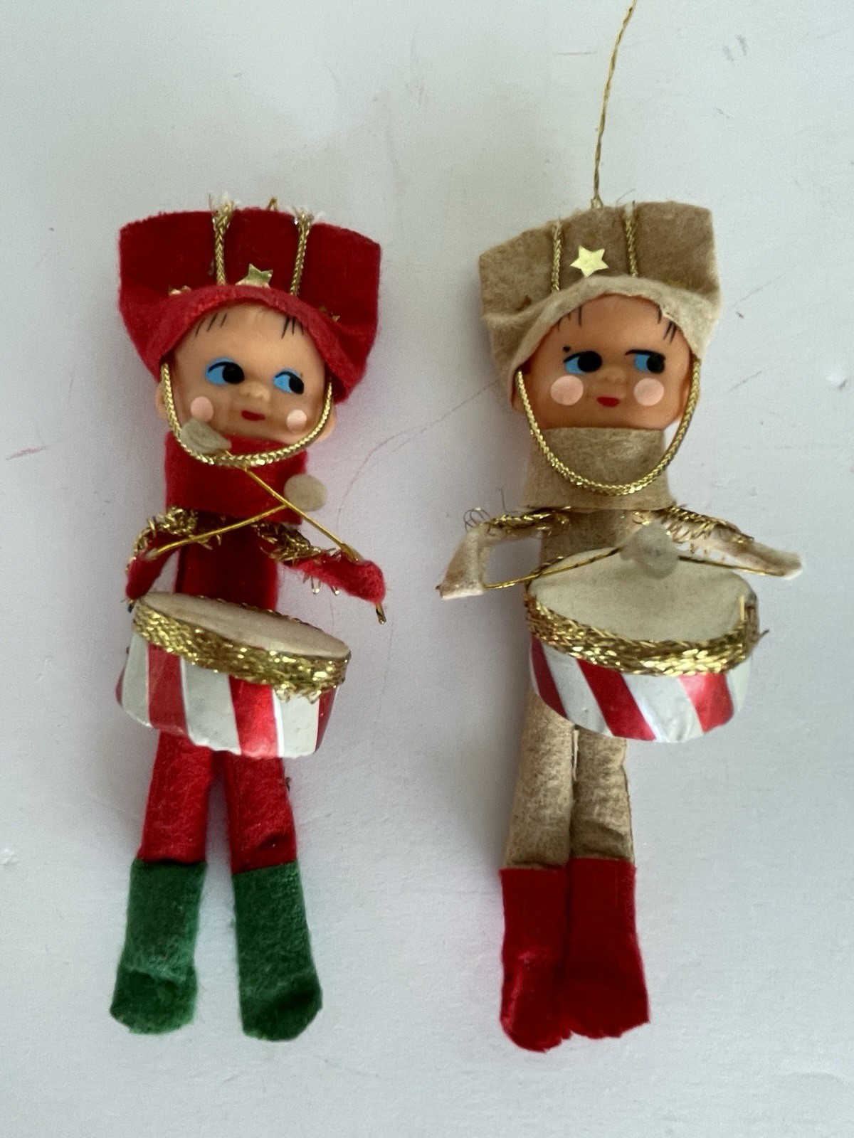 Lot of 2 Vintage Felt Pixie Elf Drummer Boy Christmas Ornament Japan | eBay