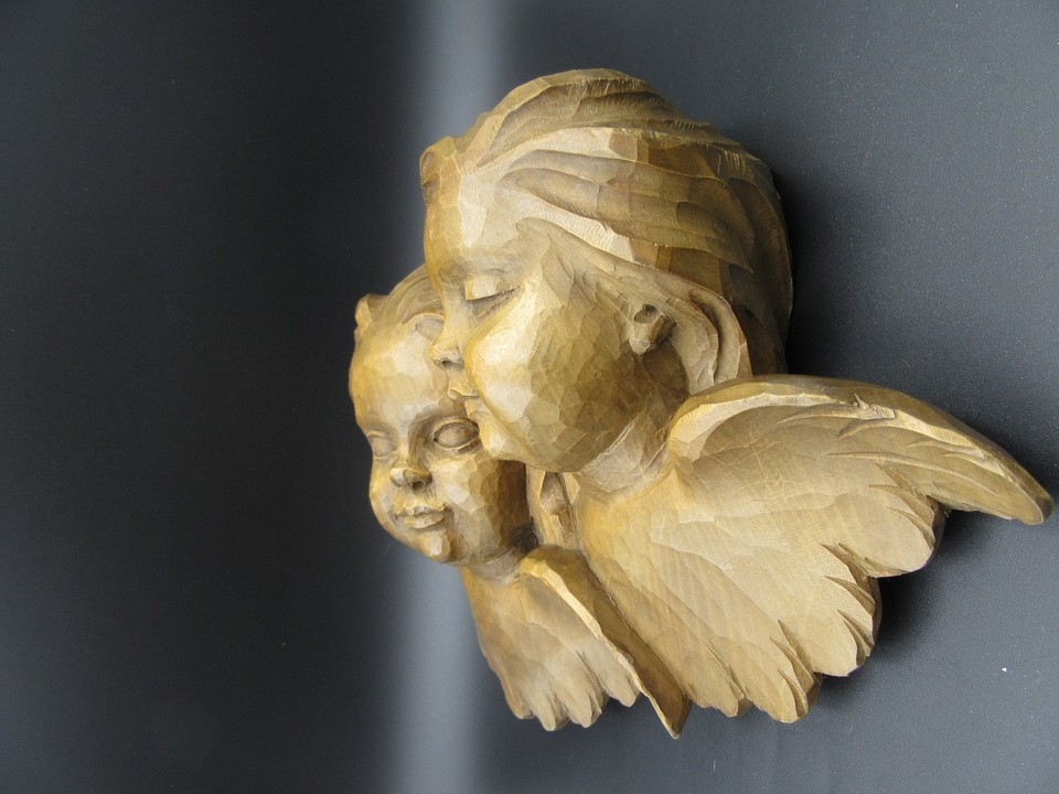 L953 ⭐ ⭐ Old " Putti " Two Cherub Faces from Wood Wall Putto Wood ...