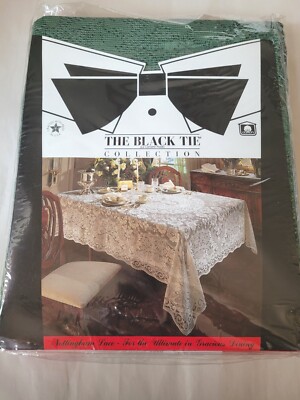 NEW, Scranton Lace Pine Green Tablecloth 70"x126" Rectangle Black Tie ...