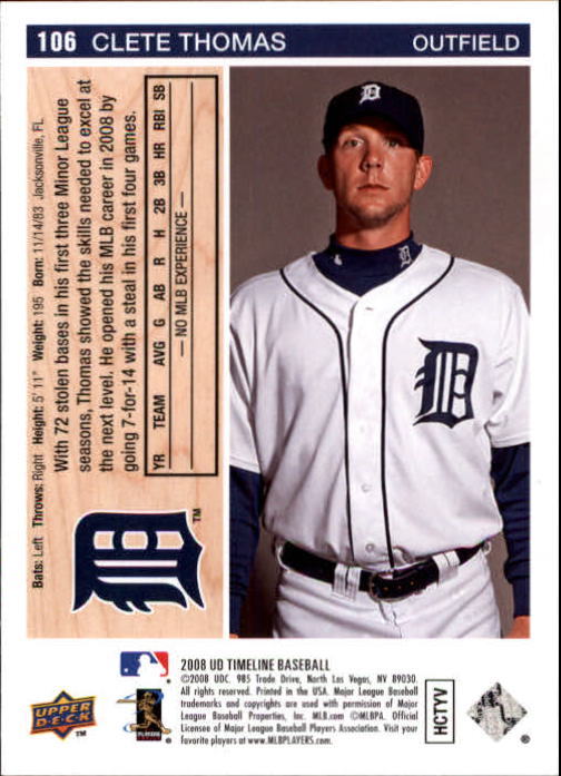 2008 Upper Deck Timeline Baseball Card #106 Clete Thomas 92 ML Rookie ...
