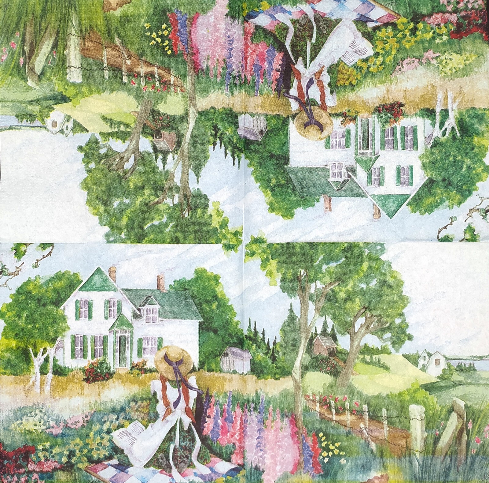 N275# 3 x Single Paper Napkins For Decoupage Girl Sitting In Lawn Near ...