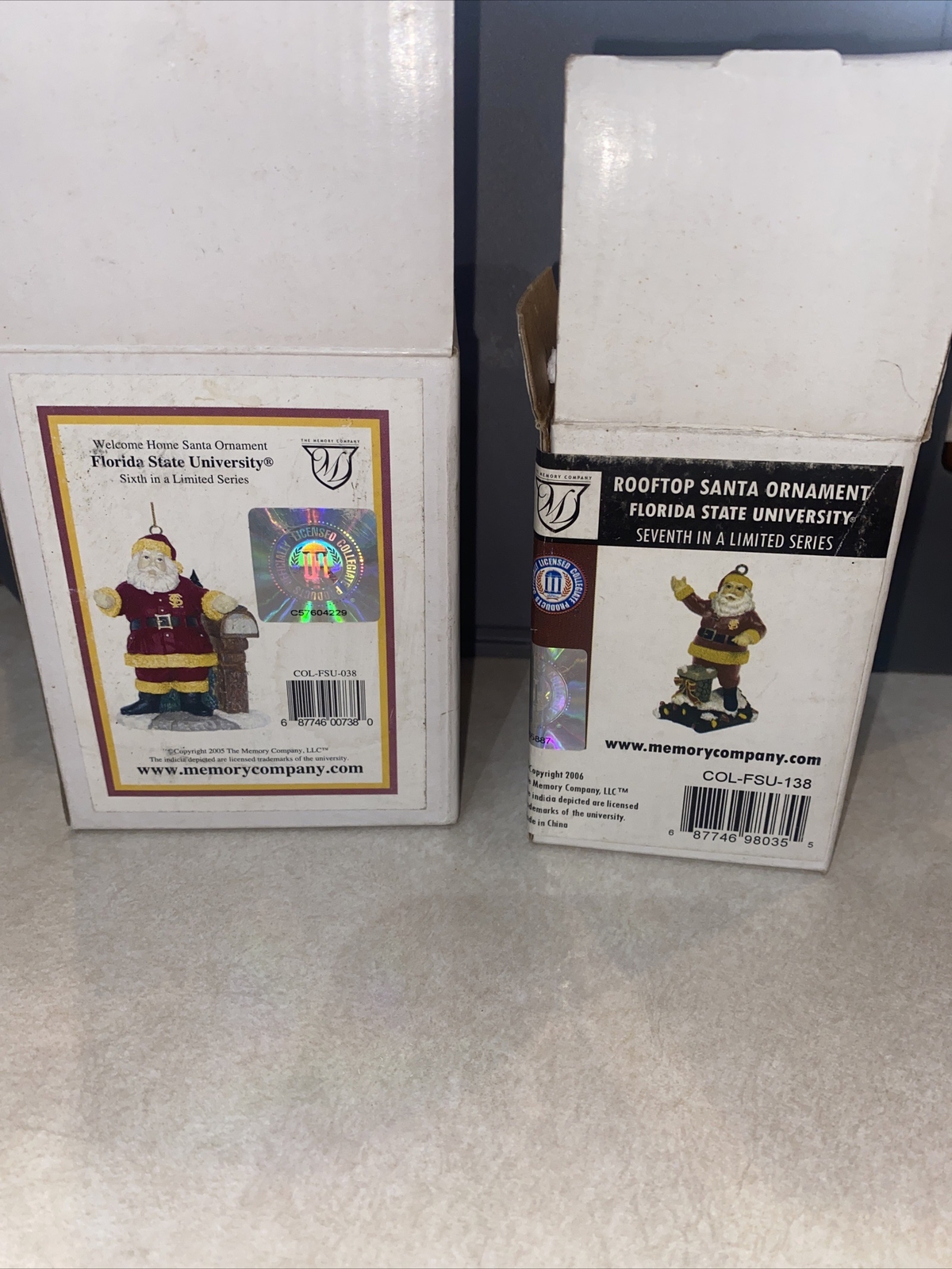 Lot Of 2 Florida State NCAA 3” Santa Ornaments Christmas NOS MEMORY CO ...