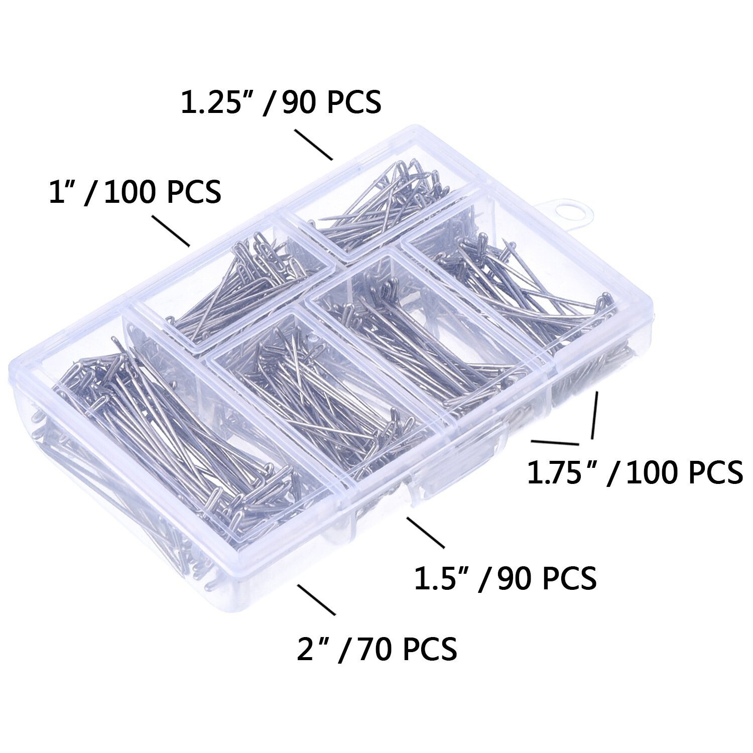 Outus 450 Pieces Steel T-Pins 1 Inch, 1-1/4 Inch, 1-1/2 Inch, 1-3/4 ...