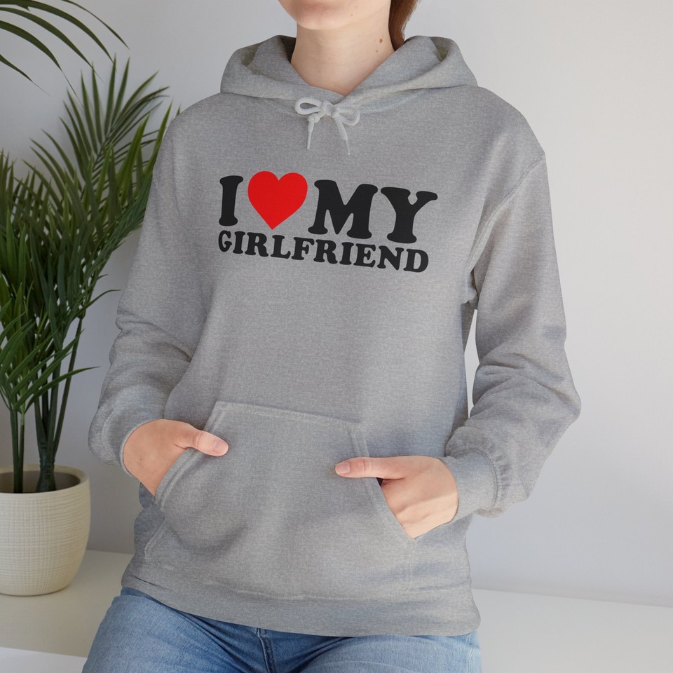 I Heart My GIRLFRIEND Love Valentine Gf Gift Hooded HOODIE Sweatshirt ...