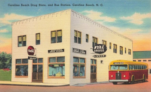 NC-Carolina Beach, North Carolina Drug Store & Bus Station Coca Cola ...