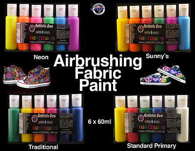 Airbrush Fabric Paints Fabric Airbrush Inks 6 x 60ml Air Brush Ink Neon ...