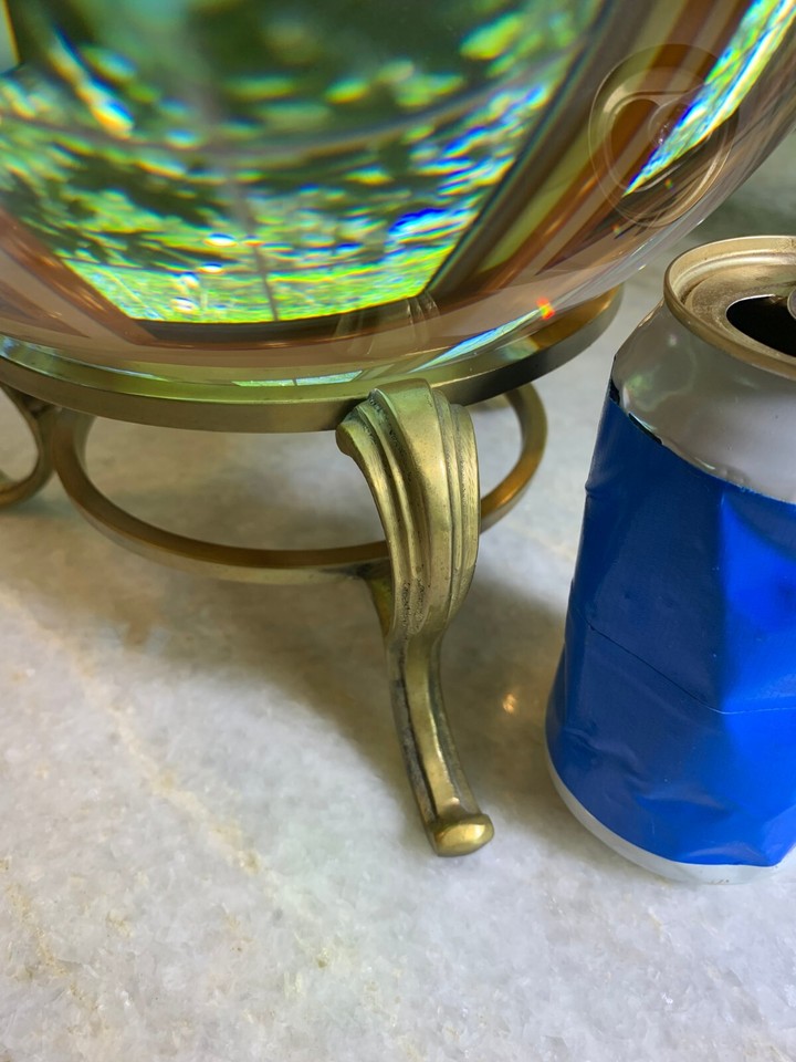 MASSIVE 10" Antique Crystal Ball w Ornate Brass Art Deco Finely Cast ...