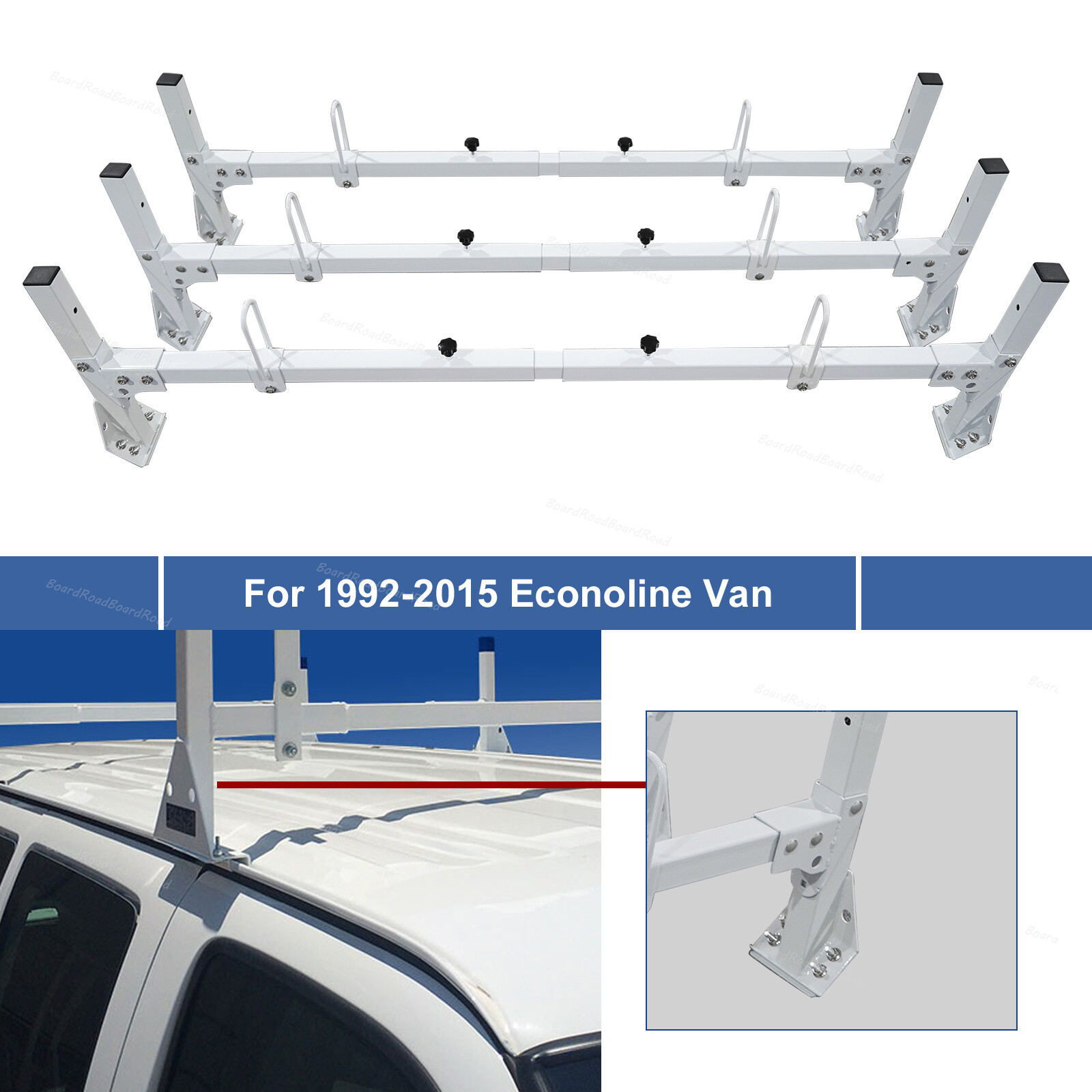 Fits Ford Econoline Van 3 bar 1992-2015 Ladder Roof Racks Steel White ...