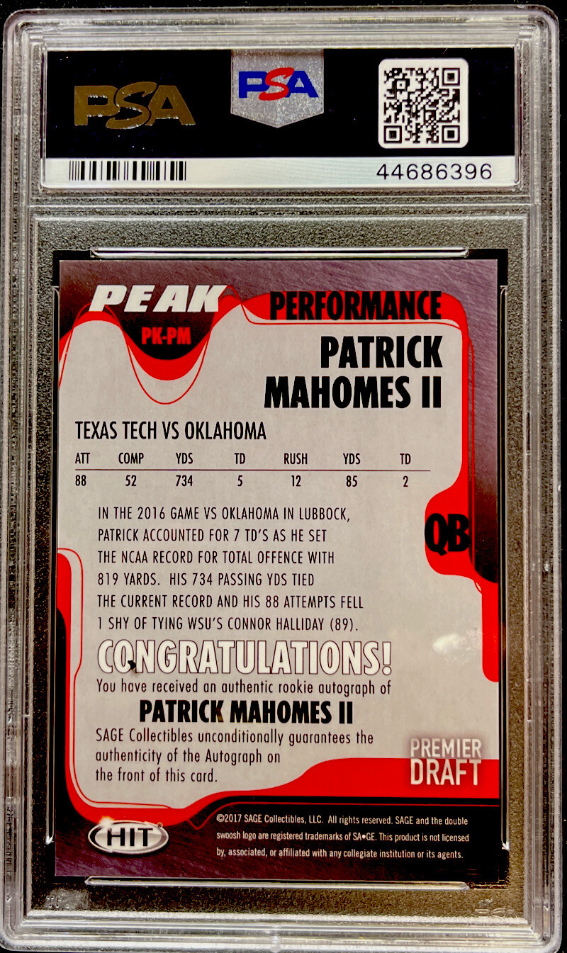 2017 Sage Hit - Peak Performance Platinized #PK-PM Patrick Mahomes II ...
