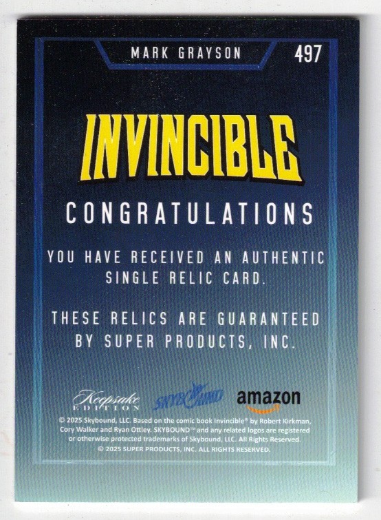 INVINCIBLE KEEPSAKE ED TCG MARK GRAYSON SINGLE RELIC COMIC CLIPPING- 1/ ...