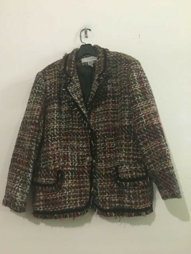 Sag Harbor Size 18 Tweed Pink Red Gray Olive Fray Jacket Blazer Women ...