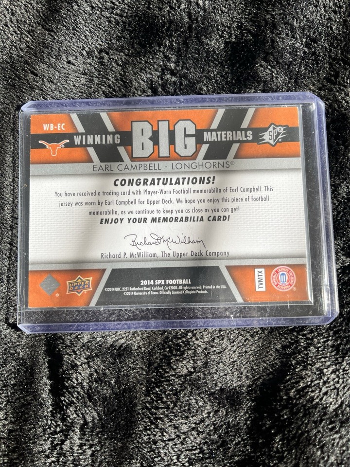 Earl Campbell Upper Deck Patch Texas Longhorns RB WB-EC Winning Big ...