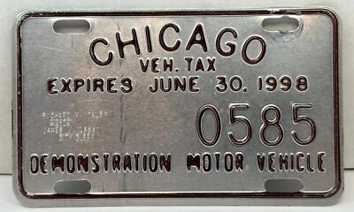 1998 Chicago Illinois Tax Tag Demonstration Motor Vehicle License Plate ...