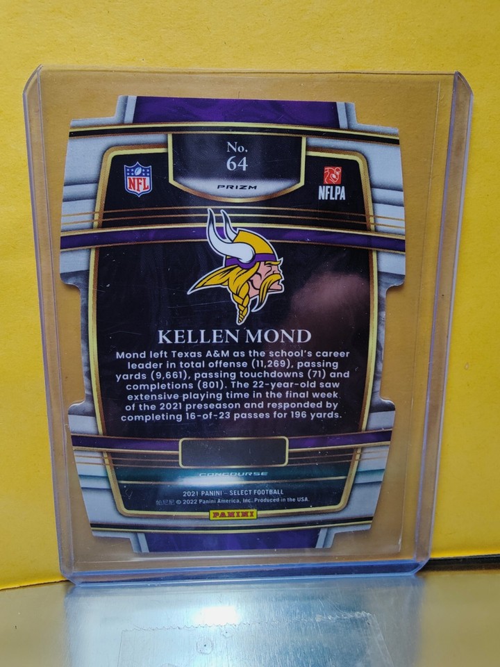 Kellen Mond GREEN YELLOW PRIZM DIE CUT ROOKIE RC 2021 Select Card #64 ...
