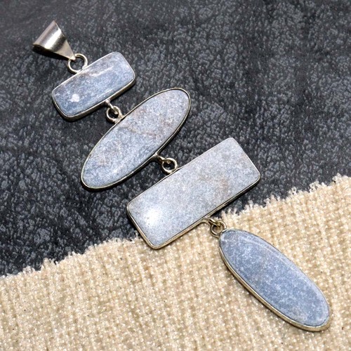 925 Silver Plated Angelite Jewellery Long Pendant Handmade Gemstone ...