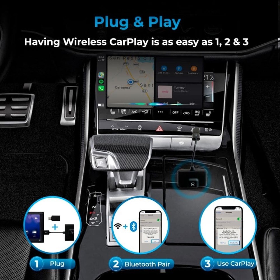 CarPlay Wireless Adapter - AutoSky - for Factory Wired CarPlay 2023 ...