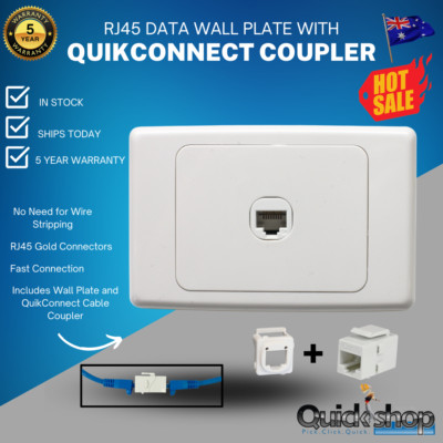1 Gang Data Wall Plate with Quick Connect COUPLER CAT6 RJ45 Network LAN ...