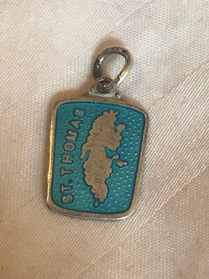 VINTAGE STERLING SILVER MEKA DENMARK ENAMEL GUILLOCHE CHARM ST. THOMAS ...