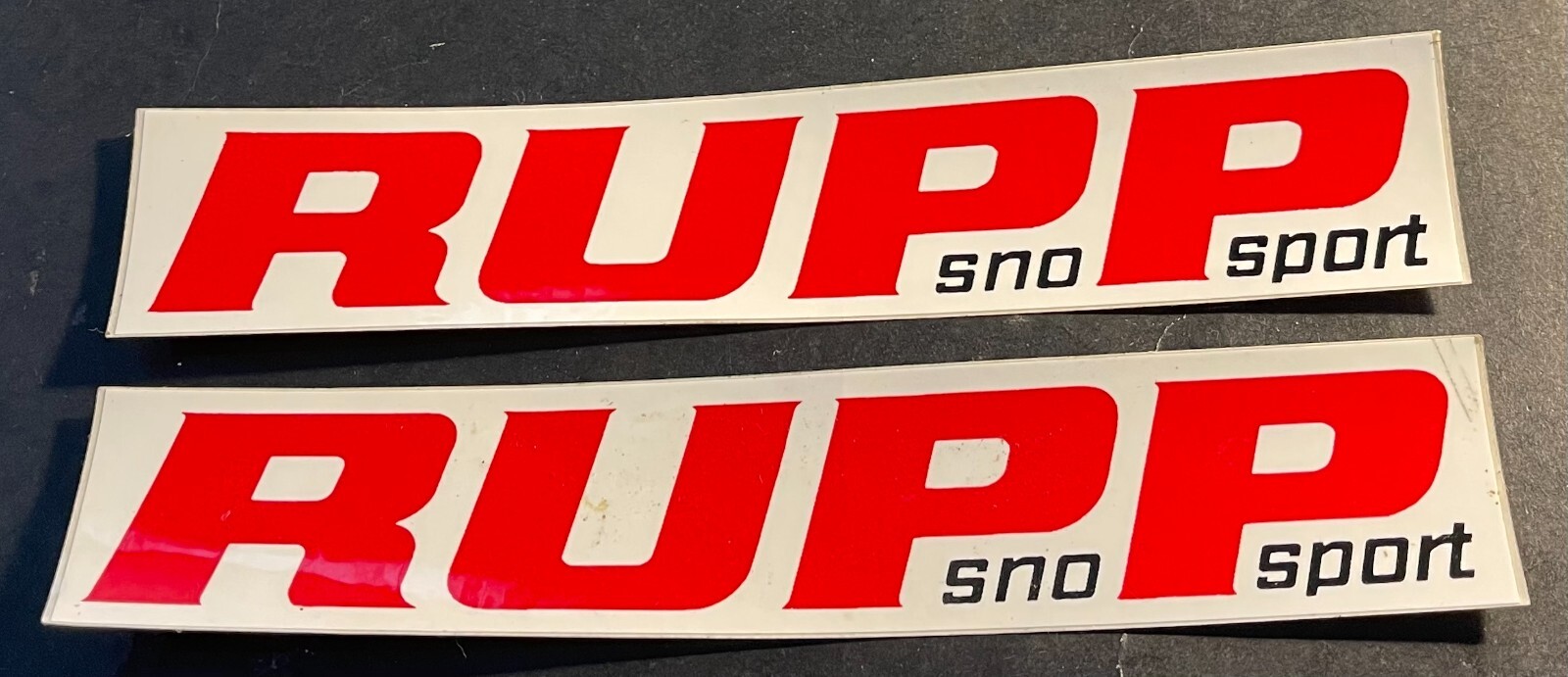 (2) N.O.S. VINTAGE RUPP SNOWMOBILE SNO SPORT DECALS ABOUT 1 1/2" X 7 1/ ...