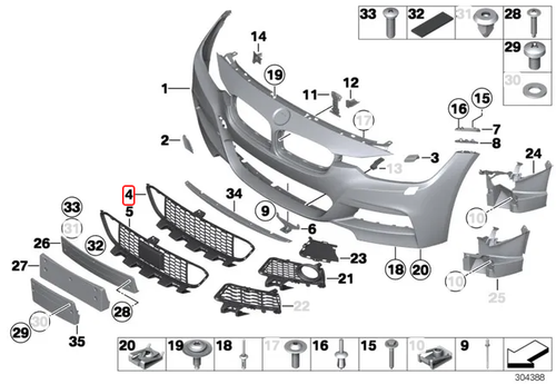 GENUINE BMW 3 SERIES F30 F31 M SPORT FRONT BUMPER LOWER CENTRE GRILL ...