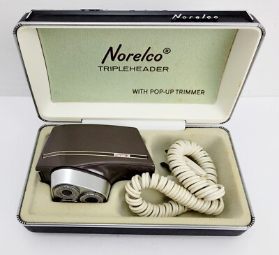 Vintage Norelco Tripleheader Electric Shaver and Box W/ Power Cord 110/ ...
