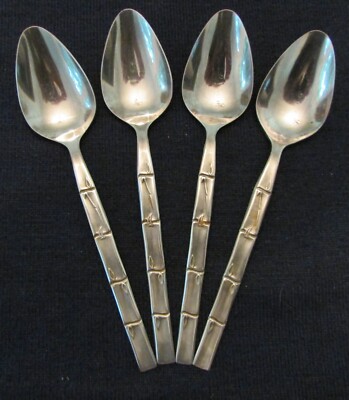 SET 4 TEA SPOONS! Vintage LIFETIME CUTLERY stainless LCU27 BAMBOO ...