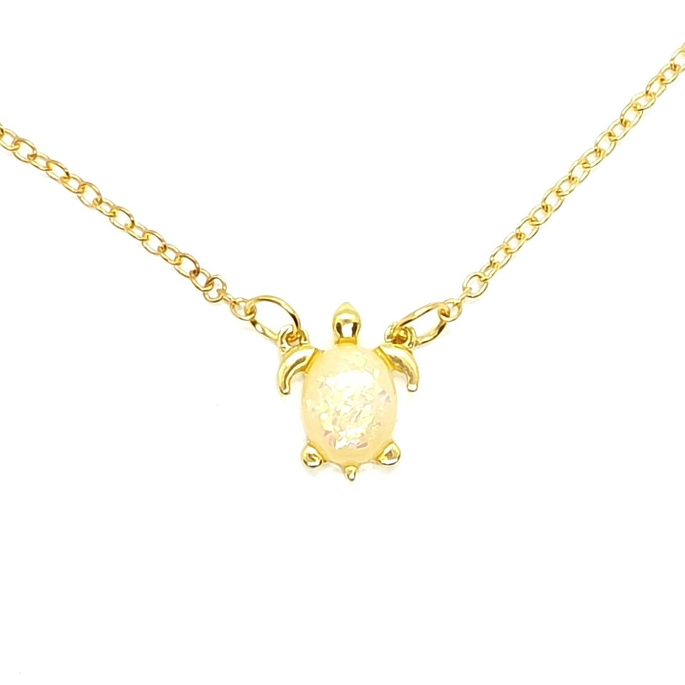 Sea Turtle Pendant Necklace Women Beach Chain Choker Shimmer Stone Cute ...