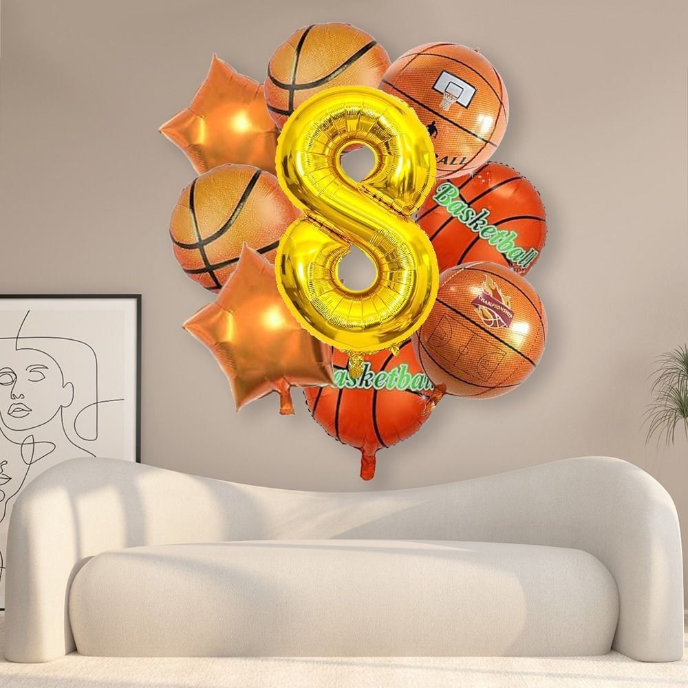 9Pcs Star Basketball Birthday Mylar Foil Number Balloon 4D Sphere ...