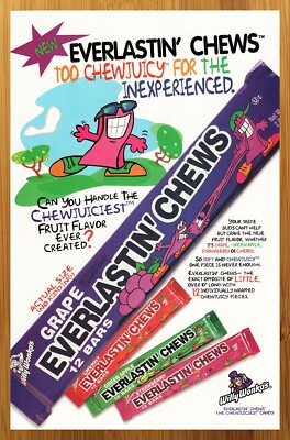 1995 Willy Wonka's Everlastin' Chews Print Ad/Poster Candy Food Pop Art ...