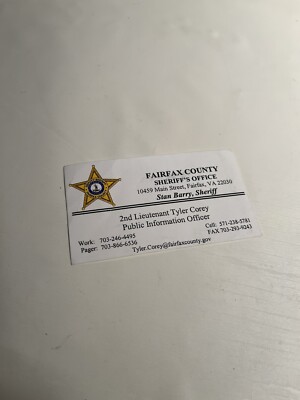 Fairfax Virginia County Sheriff’s Office Business Card Deputy Police ...