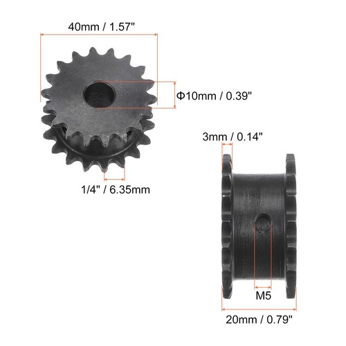 18 Tooth Sprocket, Double Strand 1/4" Pitch 10mm Bore Carbon Steel | eBay